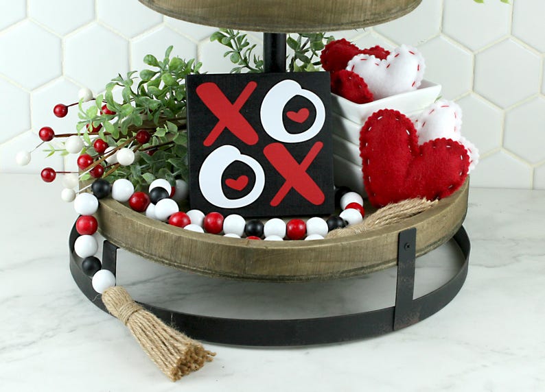Handcrafted XOXO Tiered Tray Sign | Valentine's Day Self Standing Wood ...