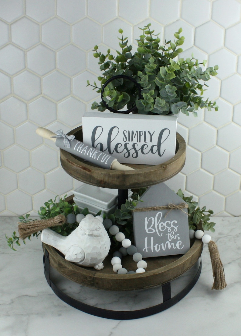 Tiered Tray Mini Rolling Pin Farmhouse Inspired Gray & White - Etsy