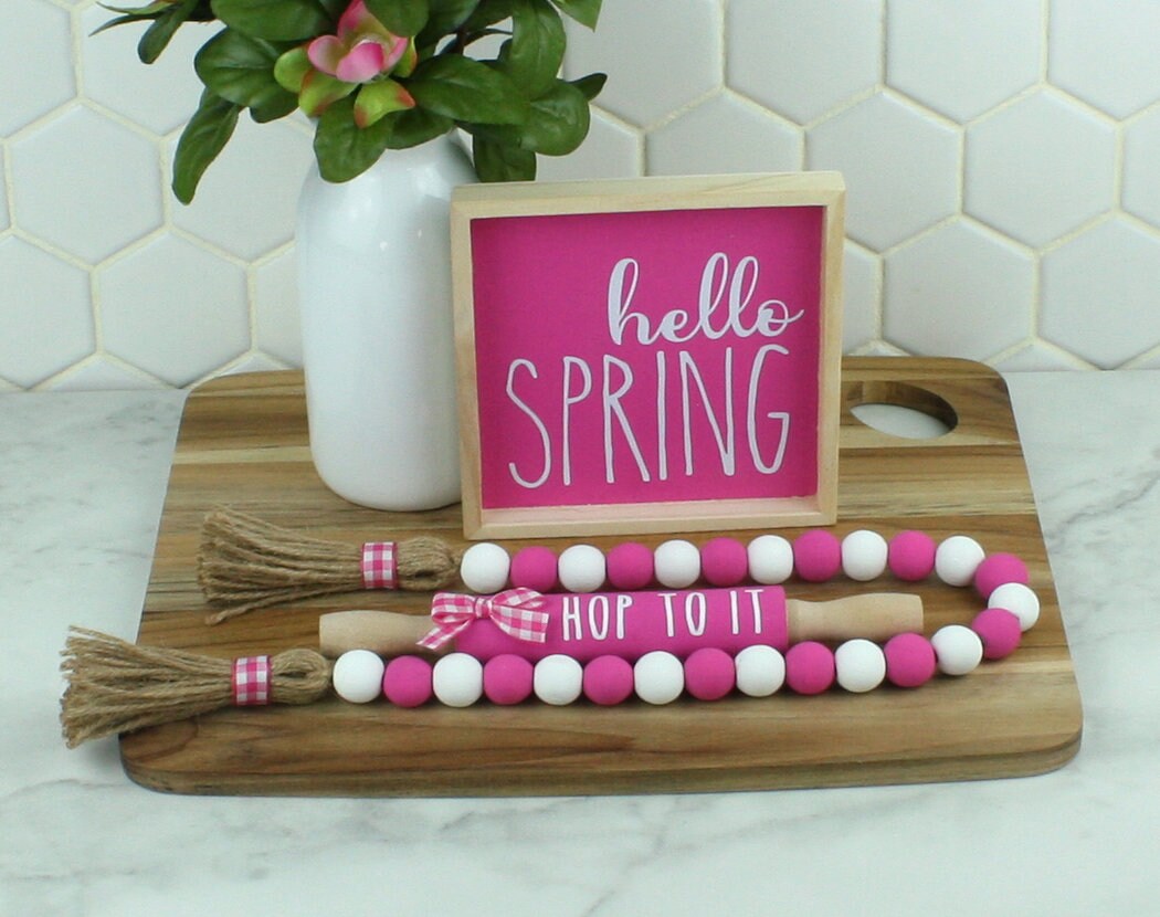 Handcrafted Tiered Tray Pink & White Spring Decor Bundle Set | Etsy