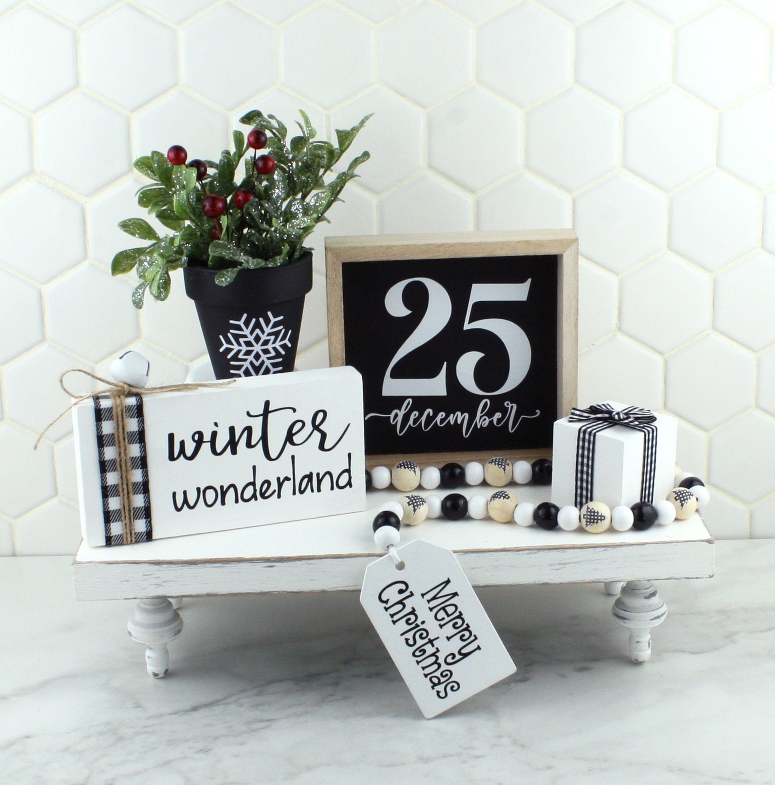 Black & White Farmhouse Plaid Themed Christmas Tray Bundle - Etsy