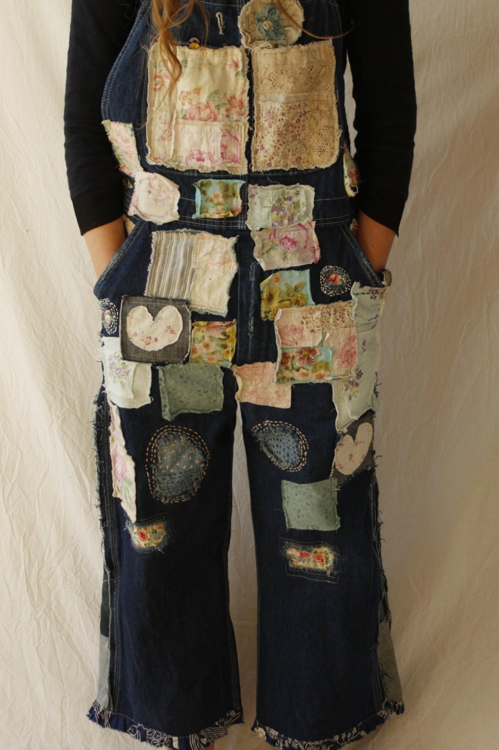 Etsy Upcycled Women's Overalls Boho Patched Frayed Handstitched Loose ...