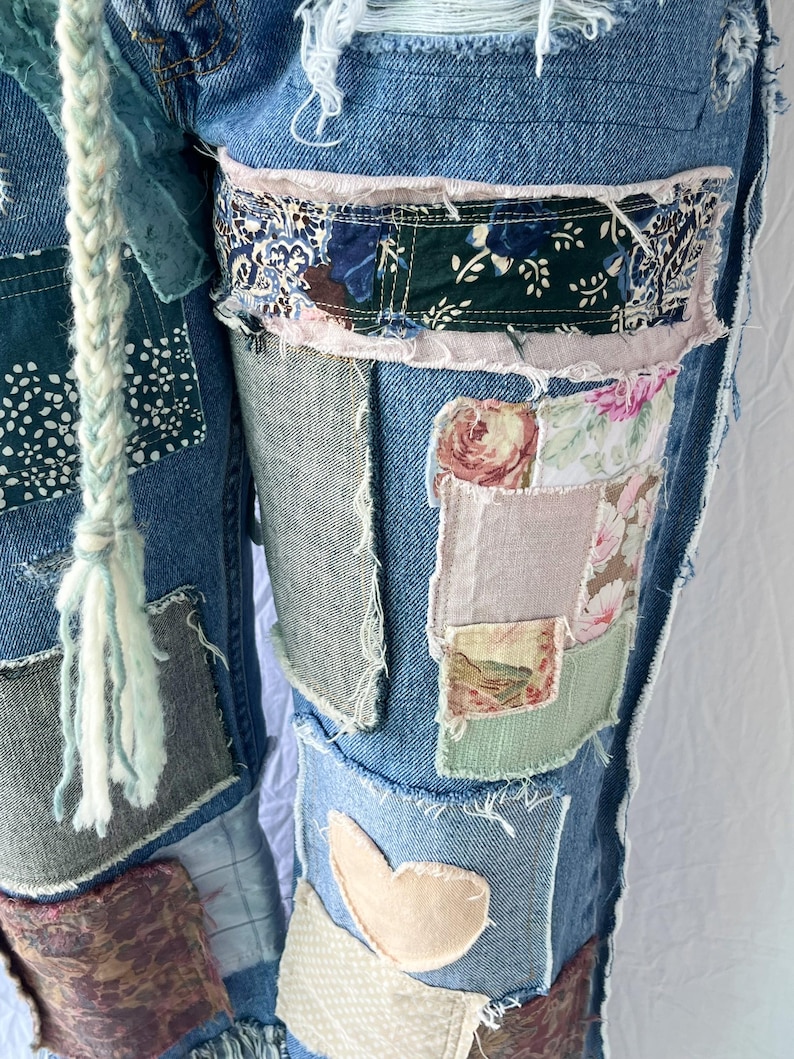 Women's Patched Boho Jeans Distressed Patched Boyfriend Jeans Hippie ...