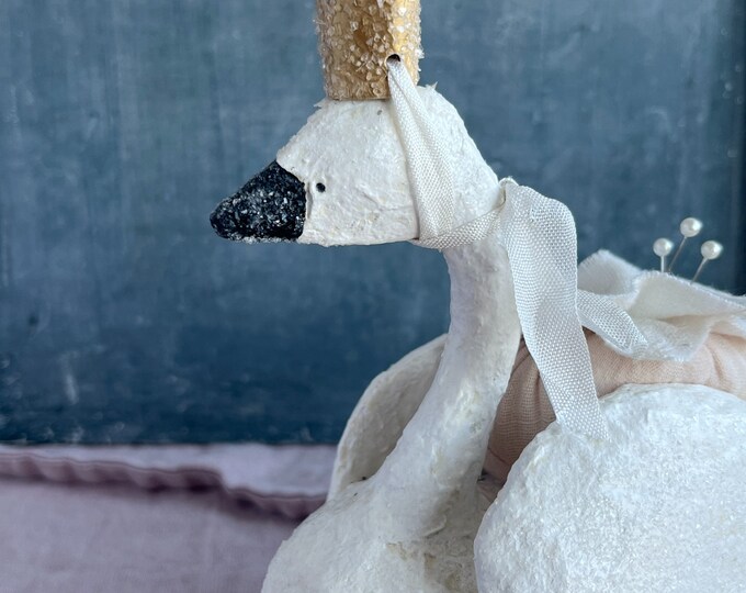 Papier-mache Swan With a Pink Pincushion - Etsy