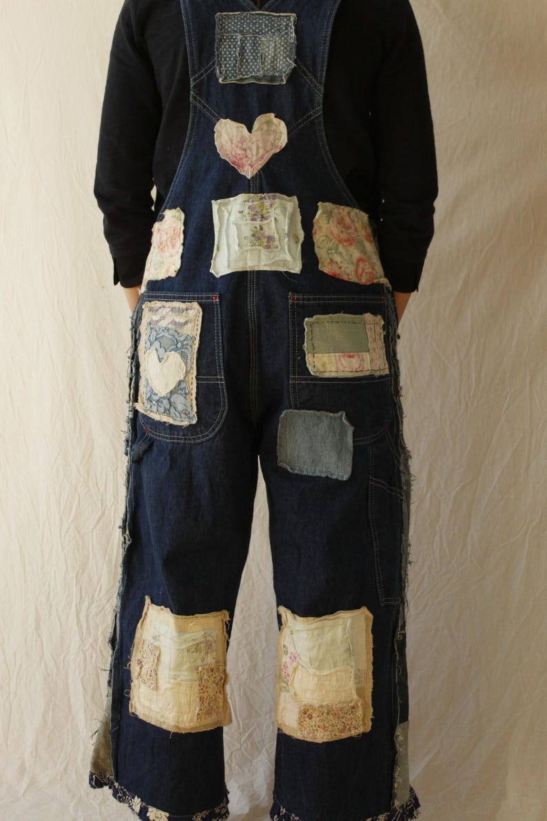 Etsy Upcycled Women's Overalls Boho Patched Frayed Handstitched Loose ...