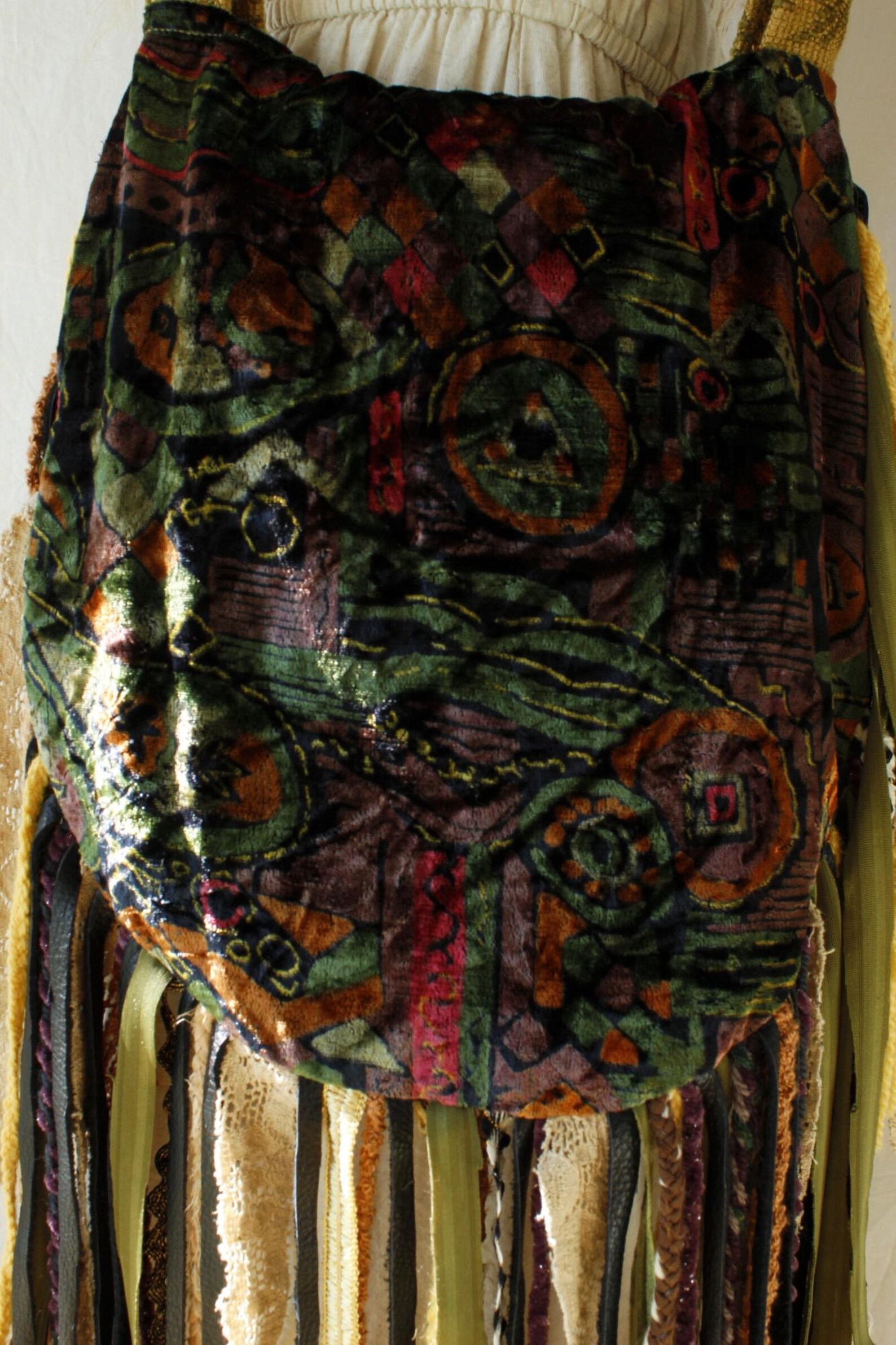 Velvet and Tapestry Boho Purse With Flap and Fringes Gypsy Style Lined ...