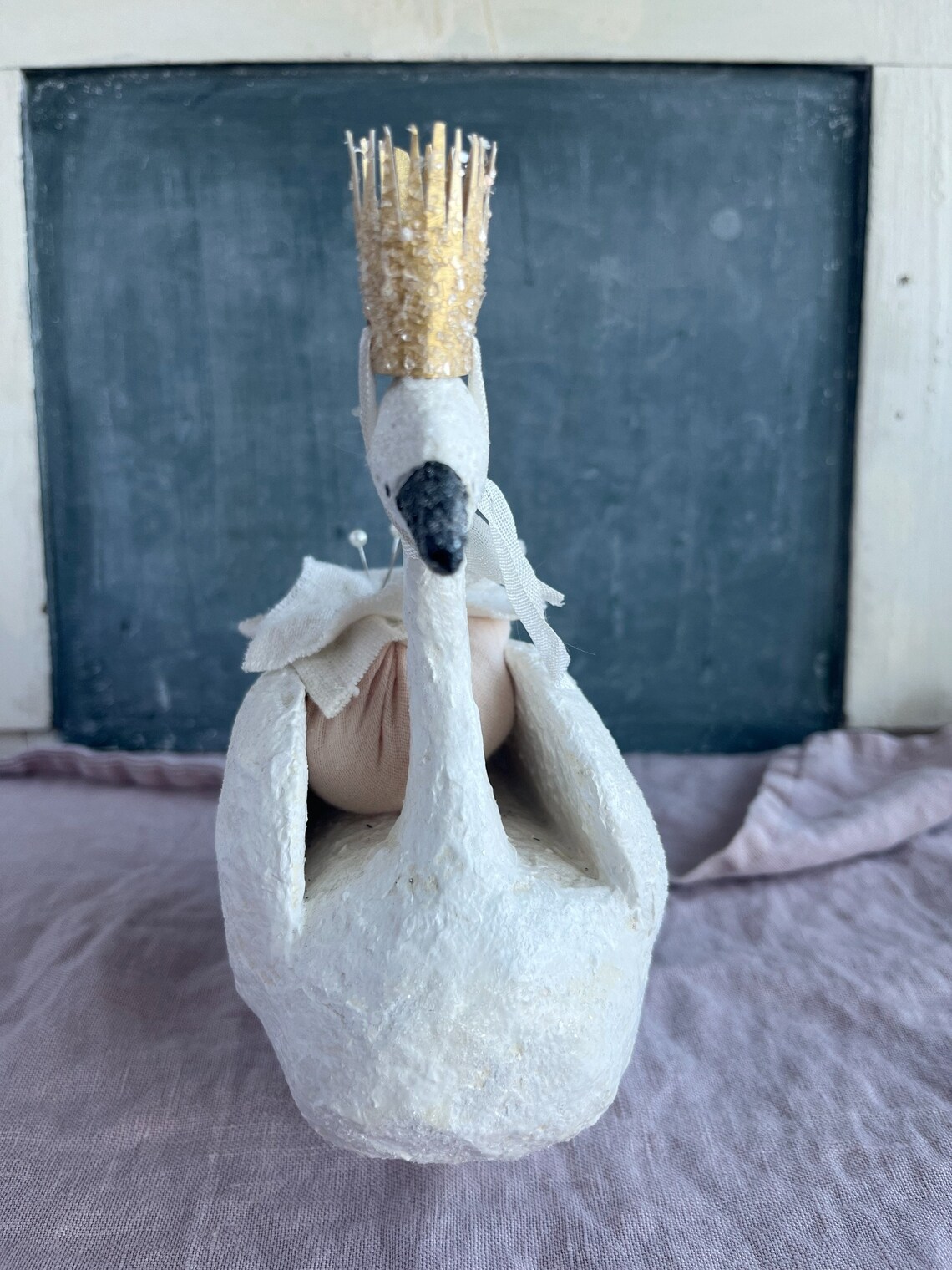 Papier-mache Swan With a Pink Pincushion - Etsy