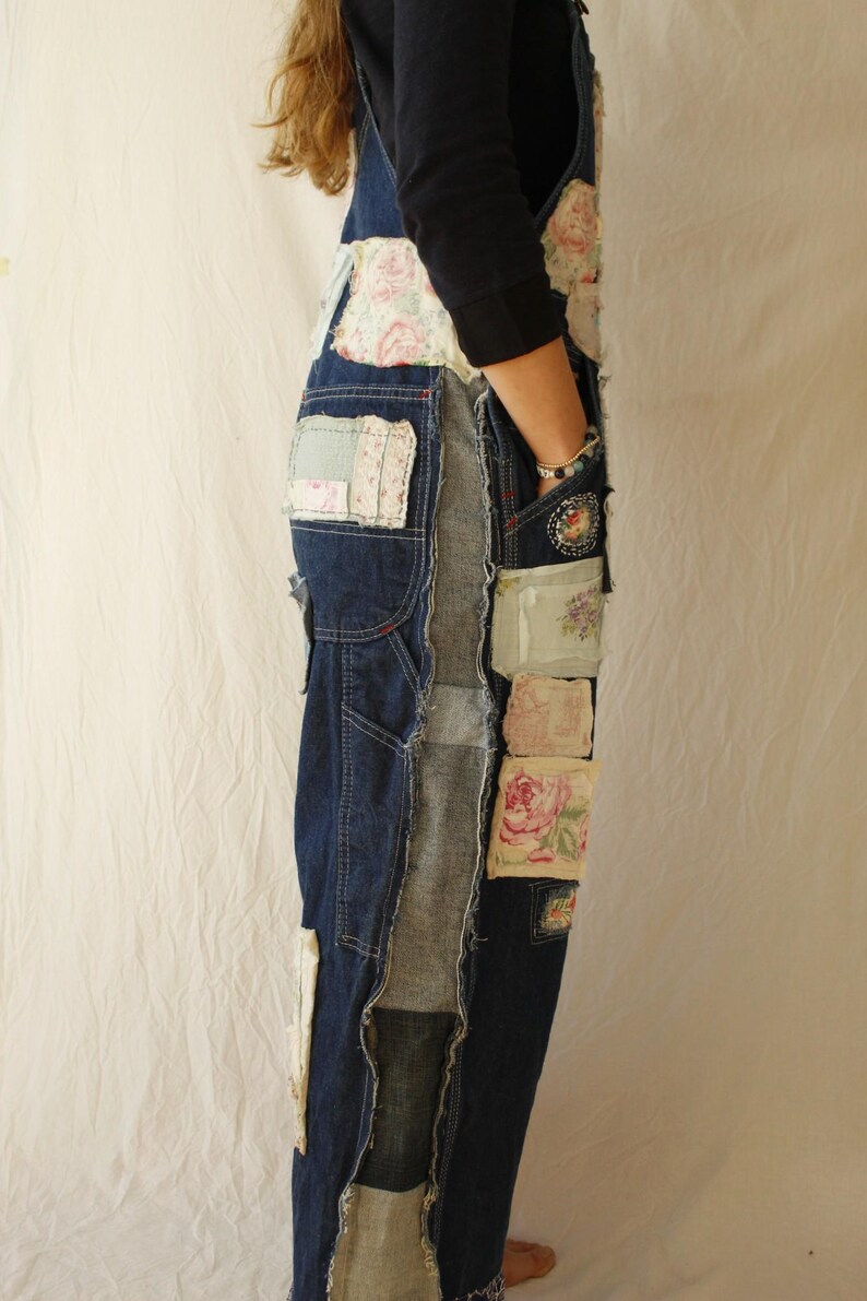 Etsy Upcycled Women's Overalls Boho Patched Frayed Handstitched Loose ...