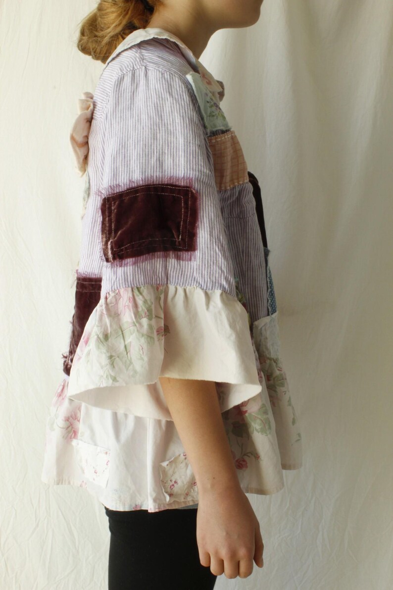 Upcycled Linen Top Patched Floral Women's Jacket Tie-front Shirt With ...