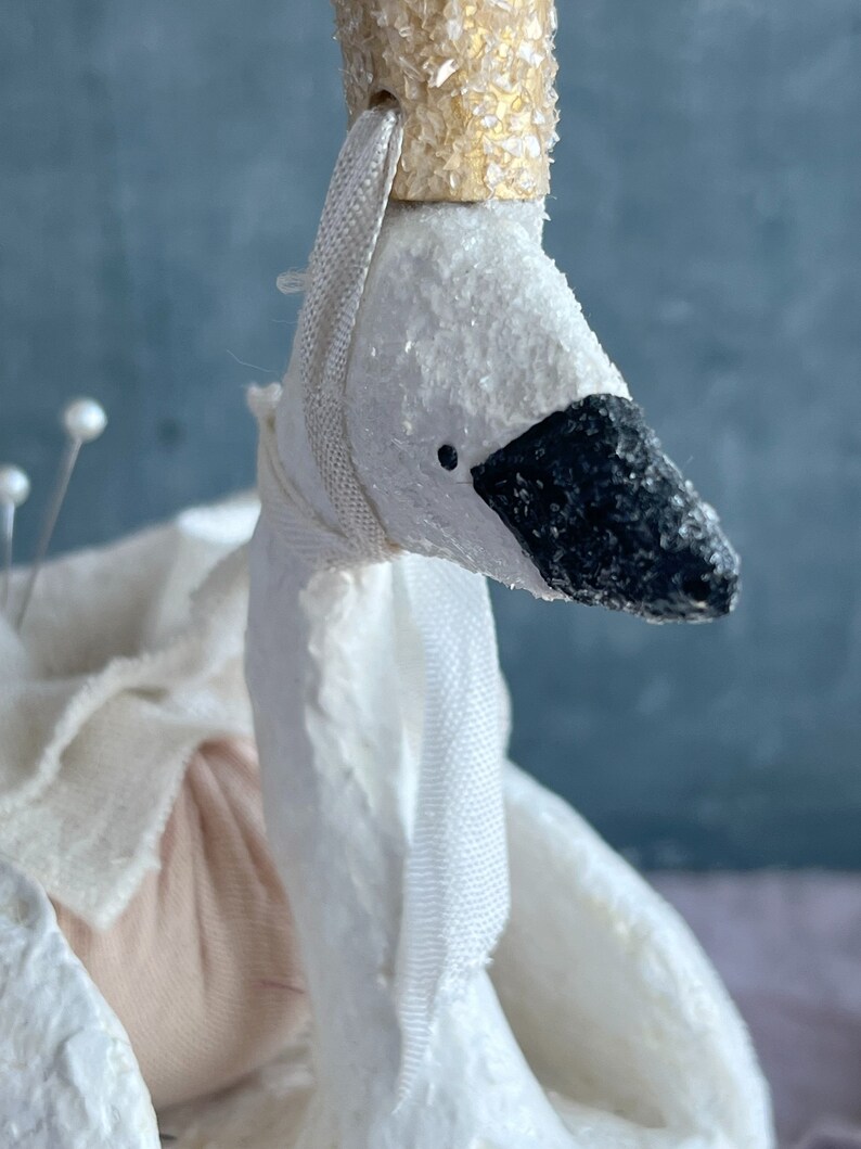 Papier-mache Swan With a Pink Pincushion - Etsy