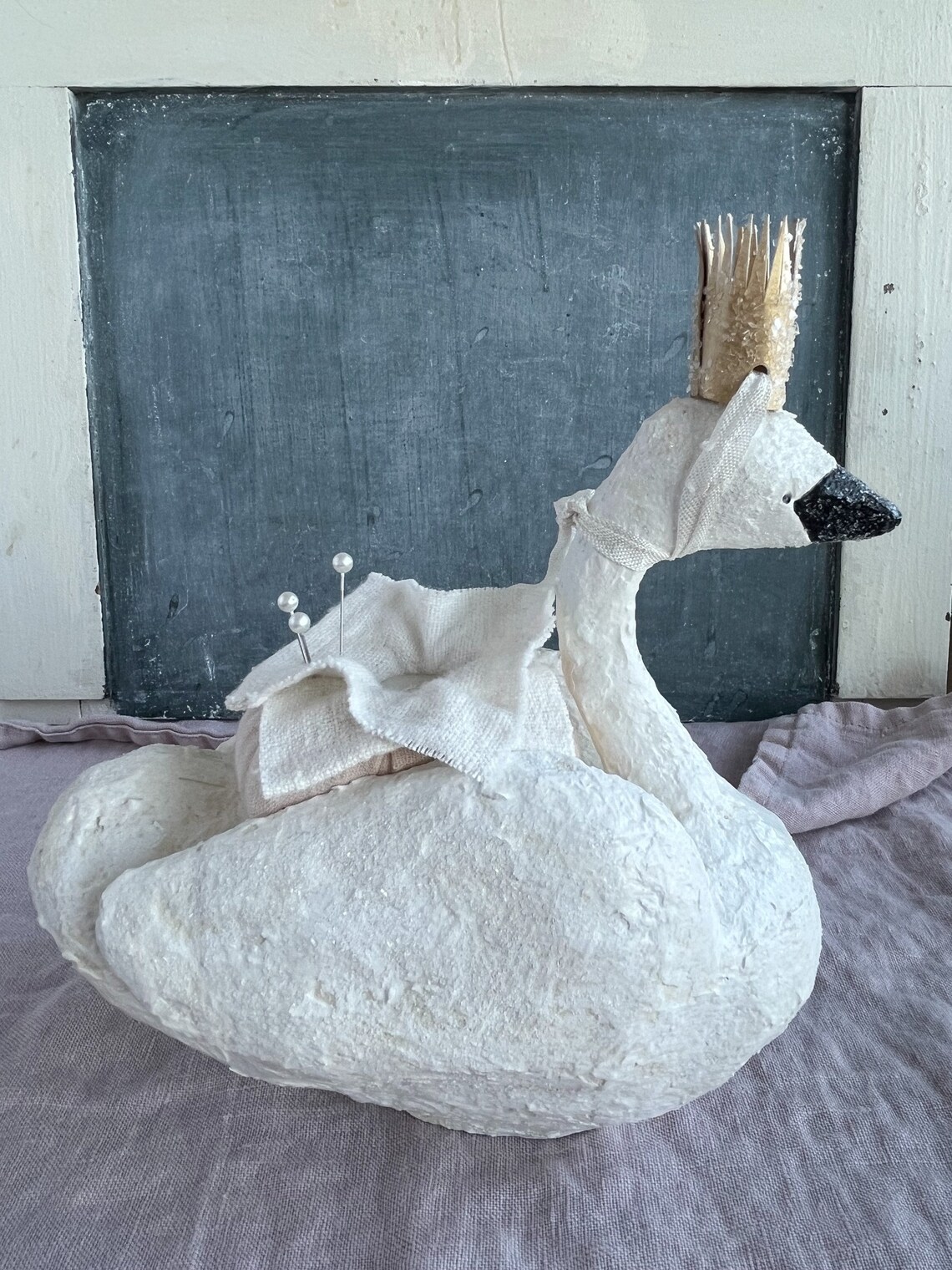 Papier-mache Swan With a Pink Pincushion - Etsy