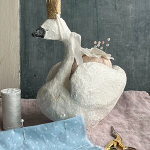 Papier-mache Swan With a Pink Pincushion - Etsy