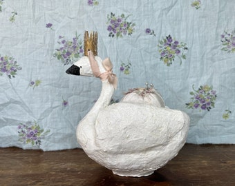Papier-mache Swan With a Pink Pincushion - Etsy