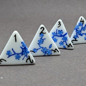 Delft Blue 4D4 Set White/black Numbers Hand Painted Healer Dice D&D ...