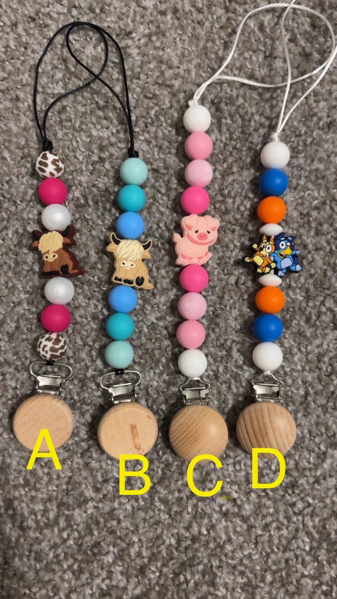 Animal/ Binky Clips/ Bluey/ Cartoon/ Cows/ Fuzzy Cows/ Pink/ Cute/ Baby ...