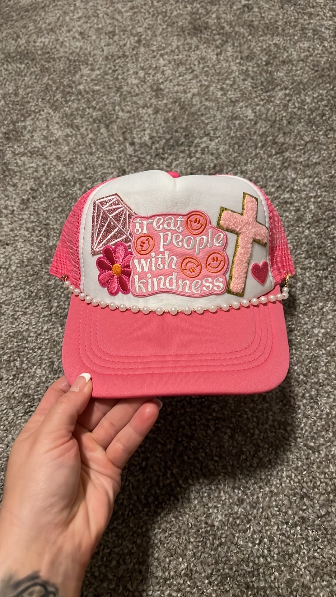 Treat People With Kindness Trucker Hat / Kindness/ Pink Cross / Diamond ...