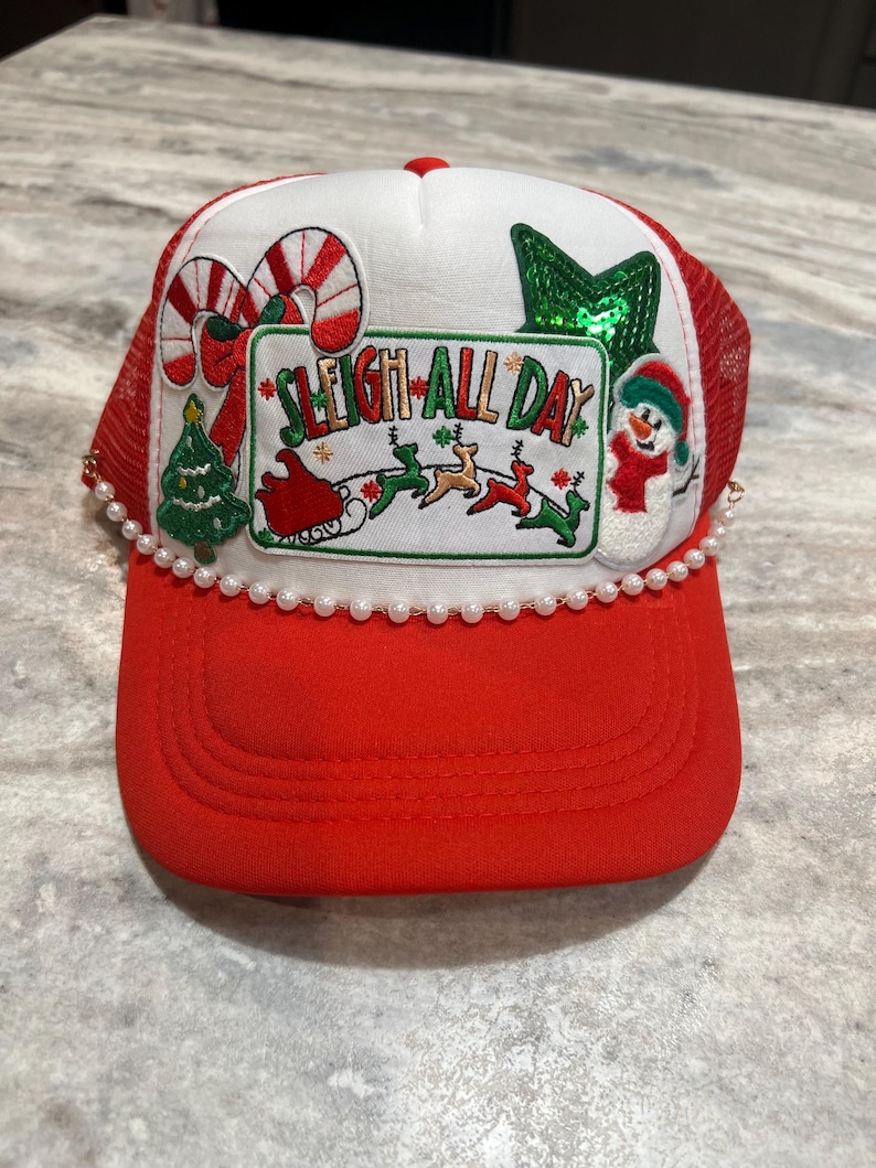 Sleigh All Day/ Trucker Hat/ Christmas/ Snowman/ Christmas Tree ...