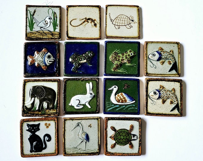 Mexican Tonala Ceramic Animal Tiles 2.5" Stoneware Art Wall Pottery ...