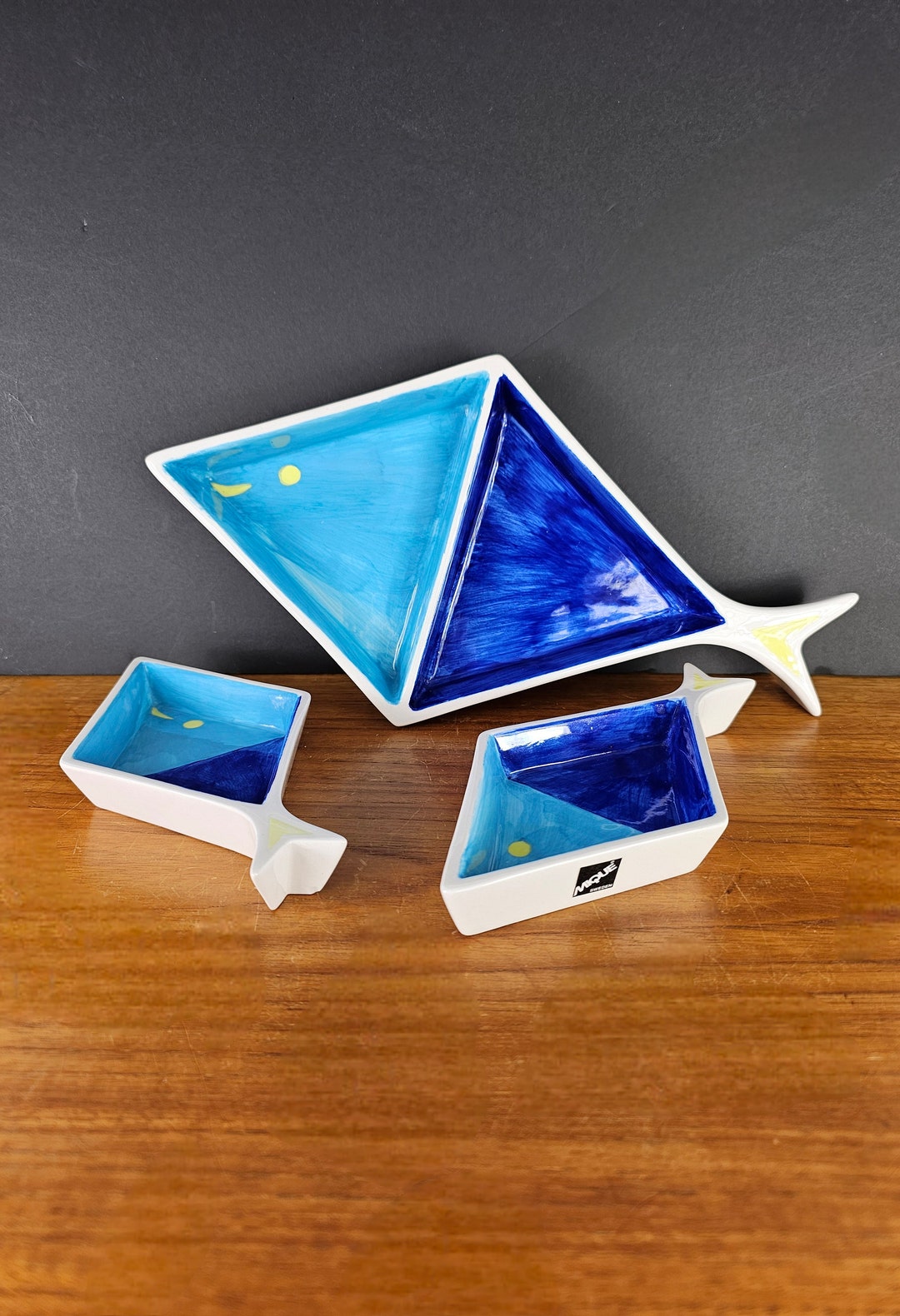 Mique Sweden Porcelain Fish Dishes Serving Ceramic Geometric MCM Style ...