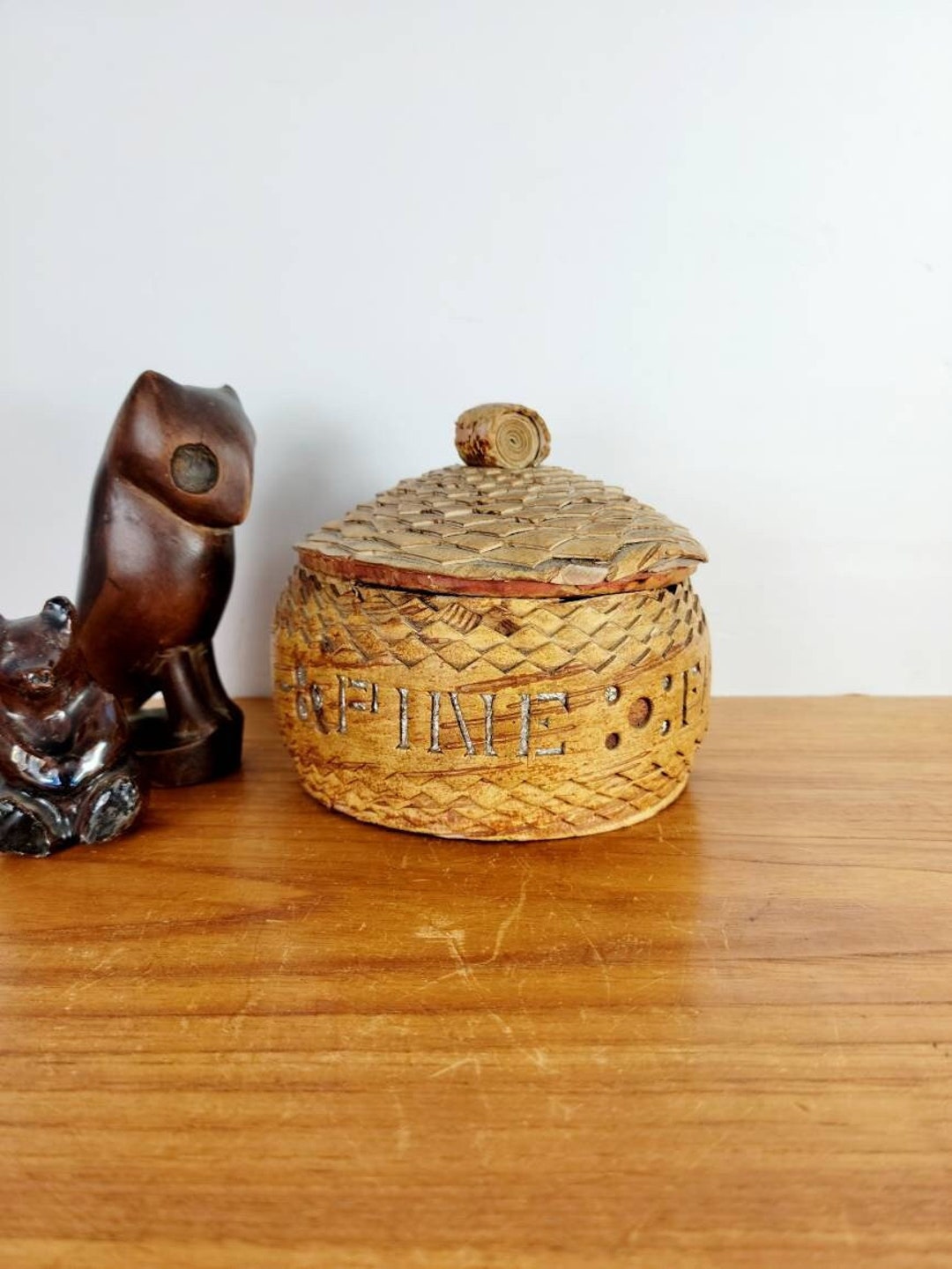 Antique Cylindrical Pinecone Form Native North American Birch Bark Box ...