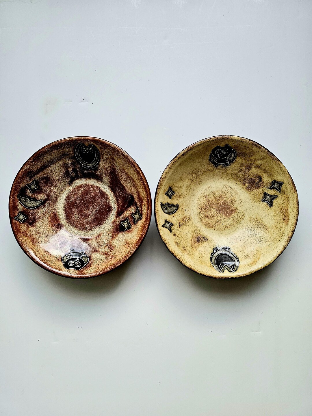 2 Mara Mexico Stoneware Pottery Bowls Owls Moon Stars Signed Vintage ...