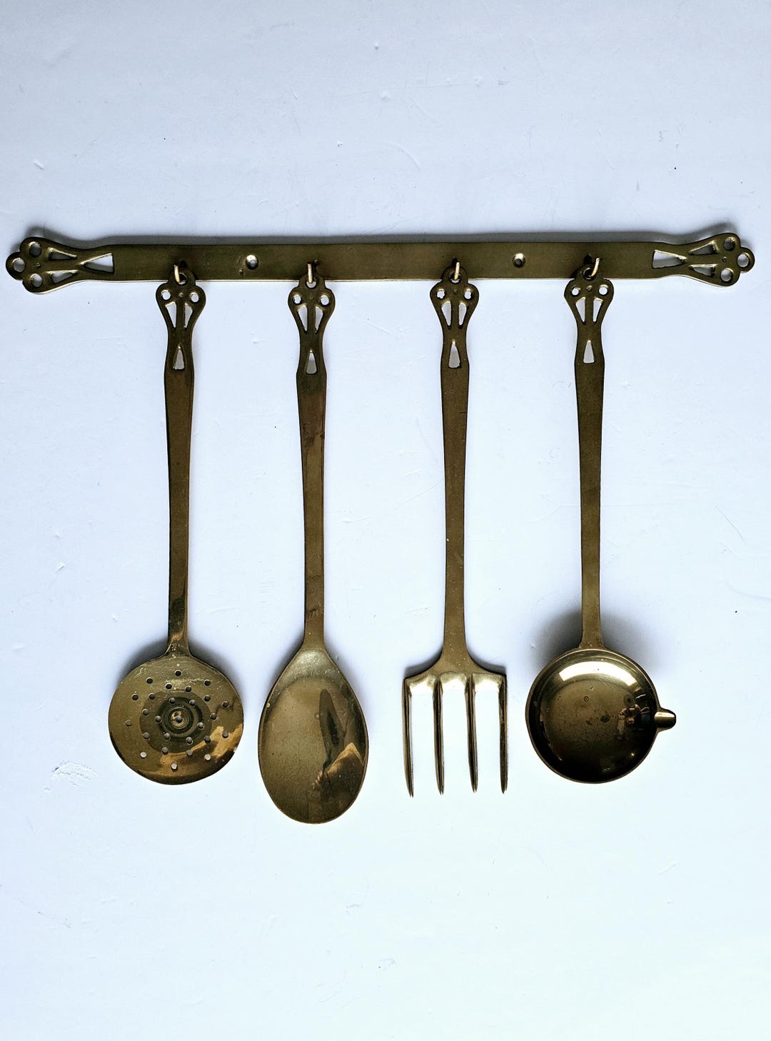 Antique Style Brass Kitchen Utensils Wall Hanging Vintage Country ...