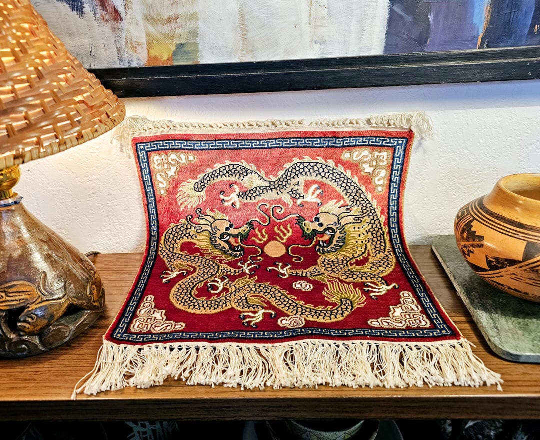 Double Dragon Carpet Flaming Pearl 4 Toes Silk Cotton 480 Knots Sq.in ...