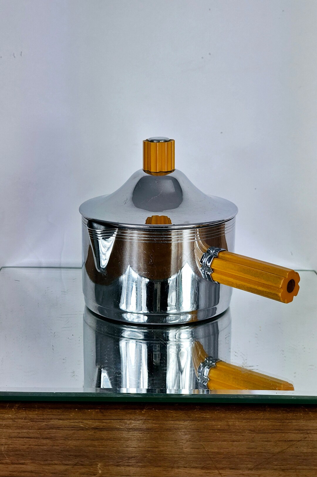 Art Deco Farberware Chrome Creamer & Lid ONLY W Butterscotch Bakelite ...