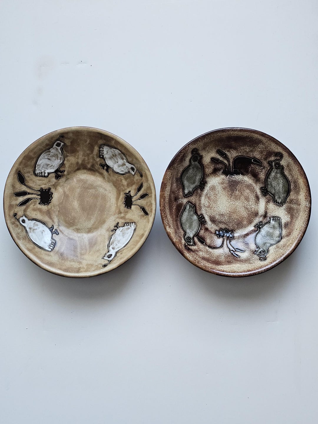 2 Mara Mexico Stoneware Pottery Bowls Quail Birds & Grasses Signed ...