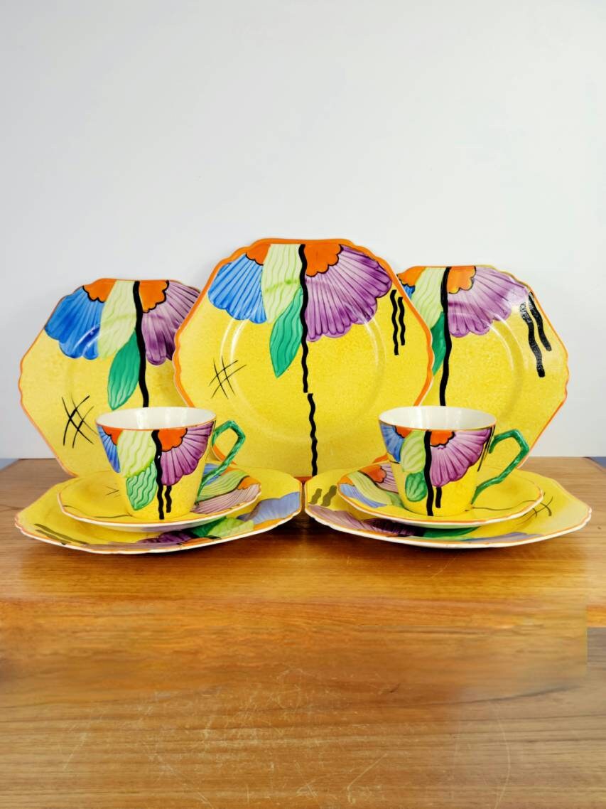 9 Pc Edna Best 1930's Art Pottery Art Deco Set. 2 Cups & - Etsy