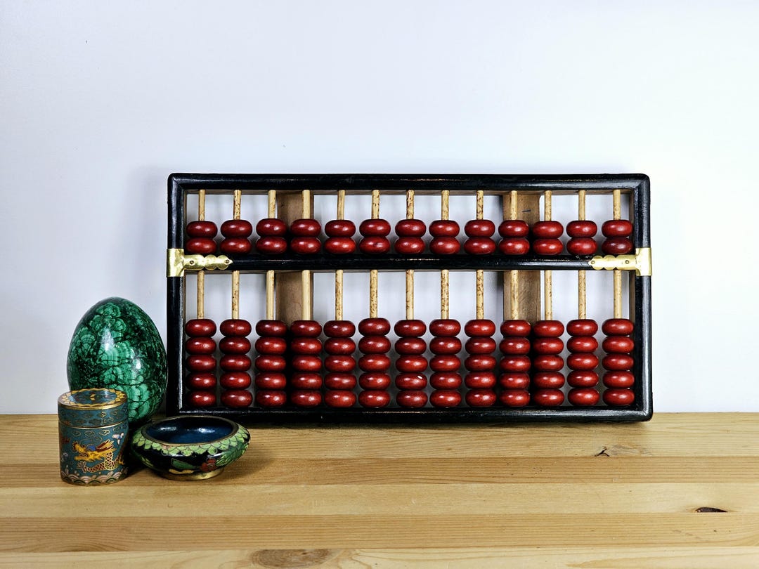 Antique Chinese Abacus Lotus Flower Style Red Beads Calculator Math ...