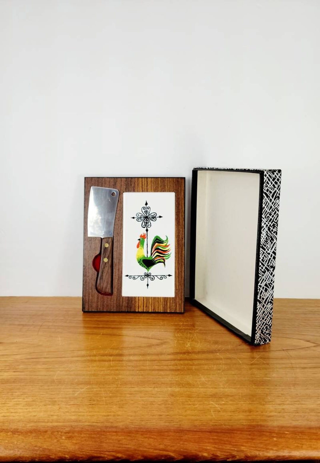 Vintage Small Cheese Cutting Board W/ Mini Cleaver - Tile and Wood ...