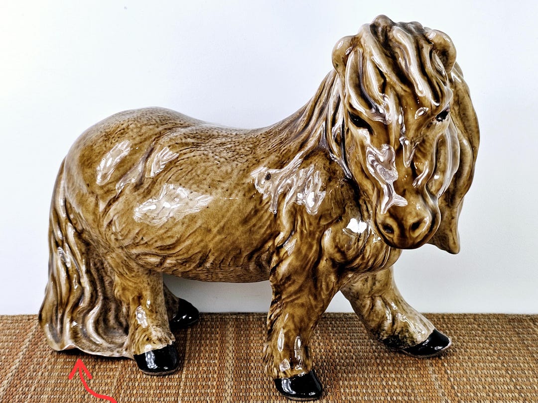 Shetland Pony Horse Terracotta Pottery Figurine Tan Brown Glaze Made in ...