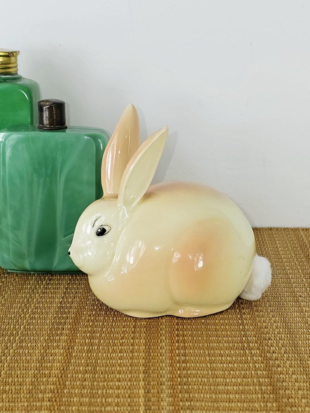 Midcentury Porcelain Creamy White Pink / Tan Bunny Cotton Ball ...