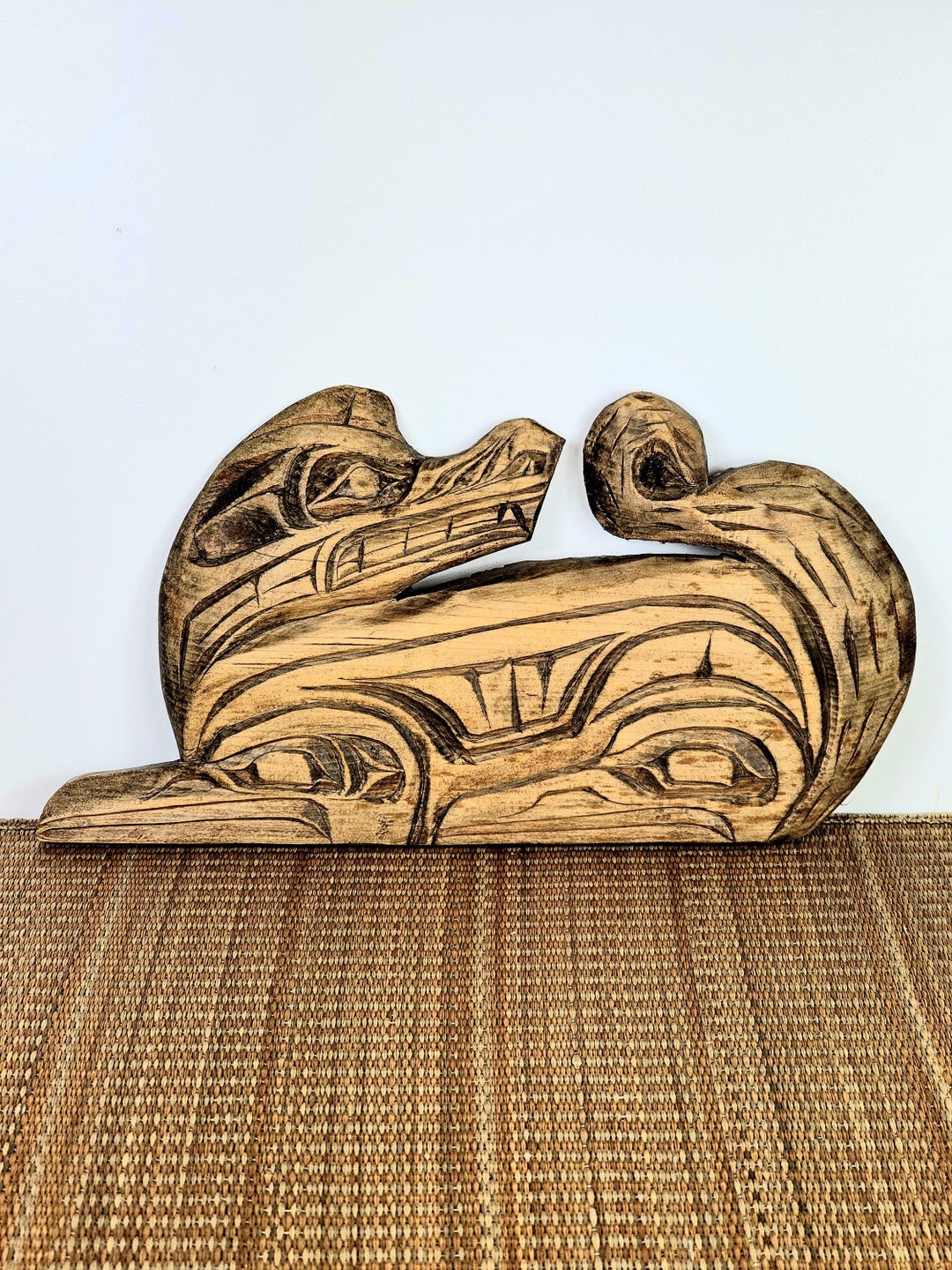 Bruce Martin Wolf Raven Yellow Cedar Wood Carving: Tla-o-qui-aht First ...