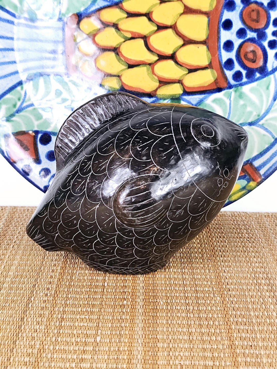 Rustic Barro Negro Fish Sculpture With Incised Scratch Design Black ...