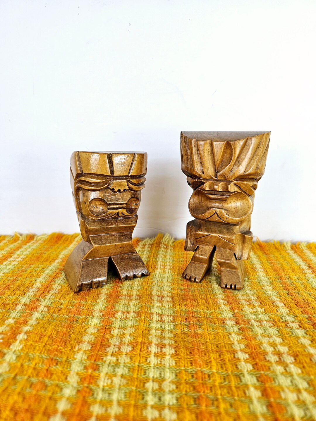 2 Waikiki Woods Monkey Pod Hawaii Wood Carved Tiki Statue Idol God ...