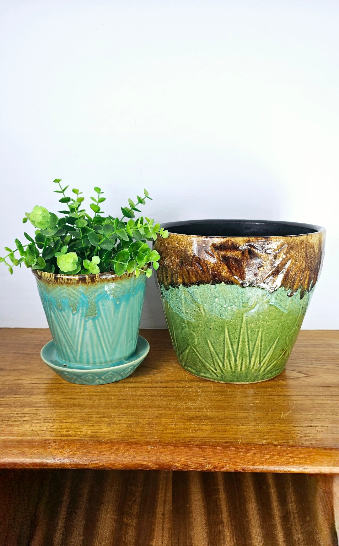 Pair of Vintage Robinson Ransbottom Majolica Sunrise Sun Moon Pottery ...