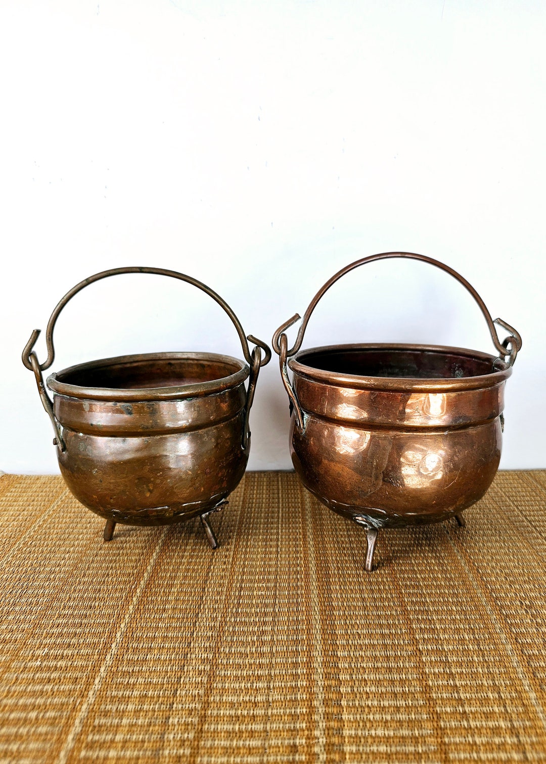 2 Antique Copper Caldrons Vintage Copper Pots Copper Cauldron Bucket ...