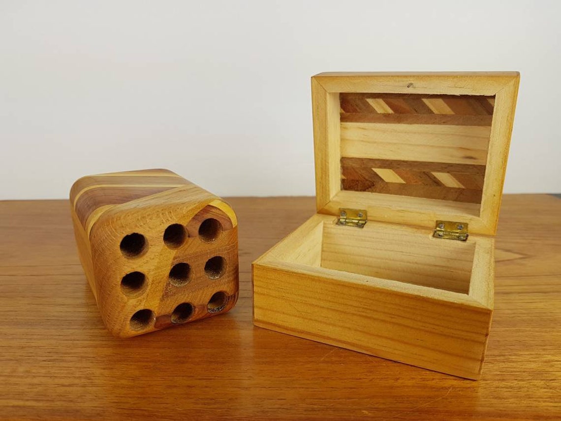 Diagonal Wood Block Pen / Pencil Holder & Lidded Box. Office - Etsy