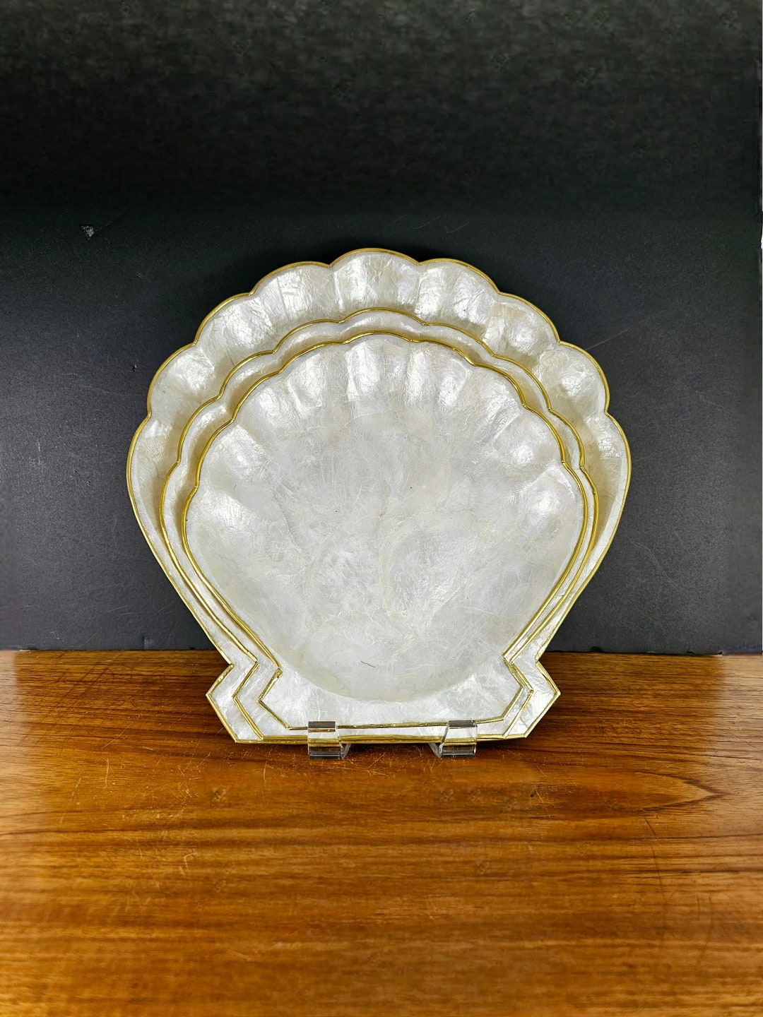 3 Capiz Shell Scallop Clam Oyster Seashell Shape Platters Plates Dishes ...