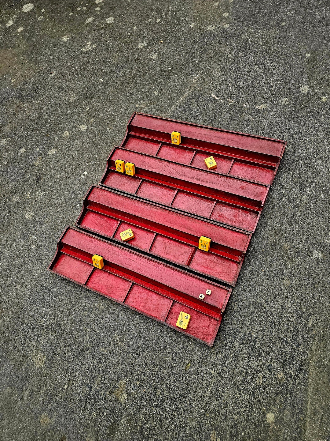 Vtg Antique Chinese Mahjong Racks Set of 4 Mah-jongg Mah Jong 1920s Red ...