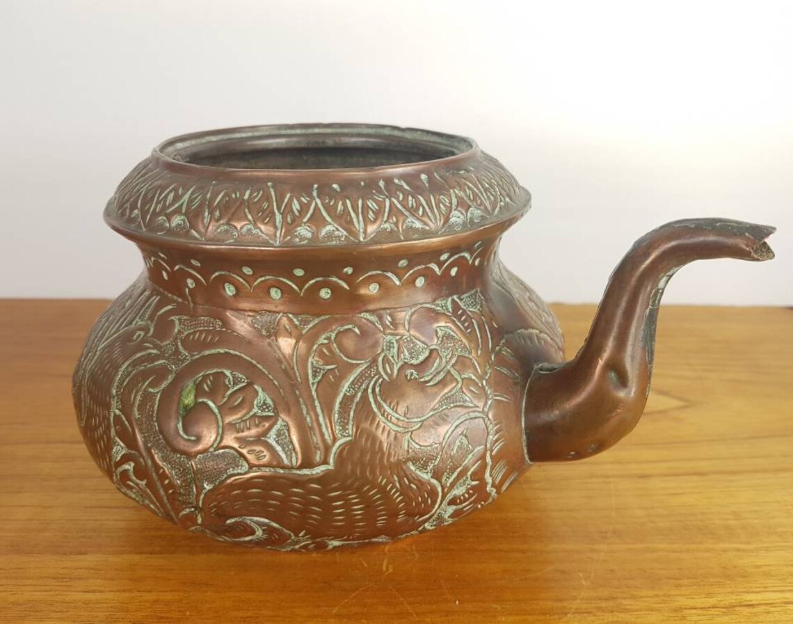 Antique Empire Repousse Copper Teapot Base. Birds Beasts - Etsy