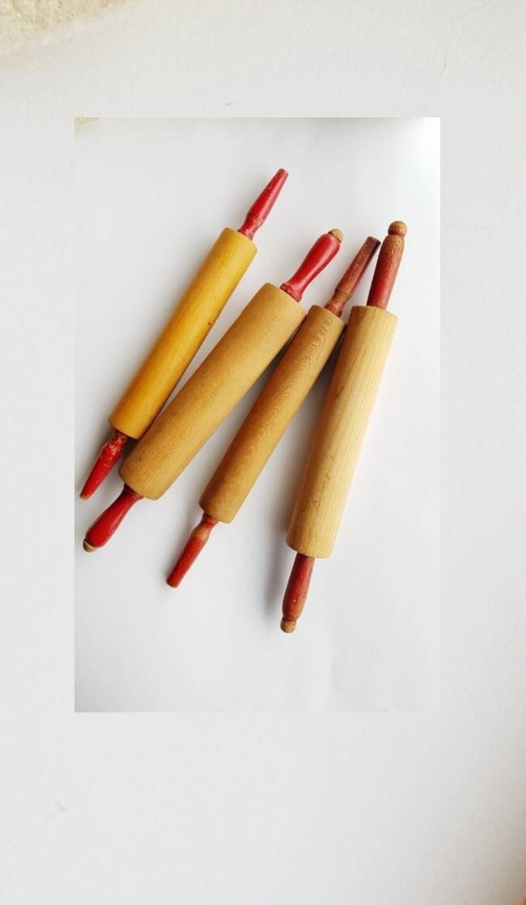 4 Red Handled Rolling Pins. Instant Collection of 4 Vintage Wood Wooden ...