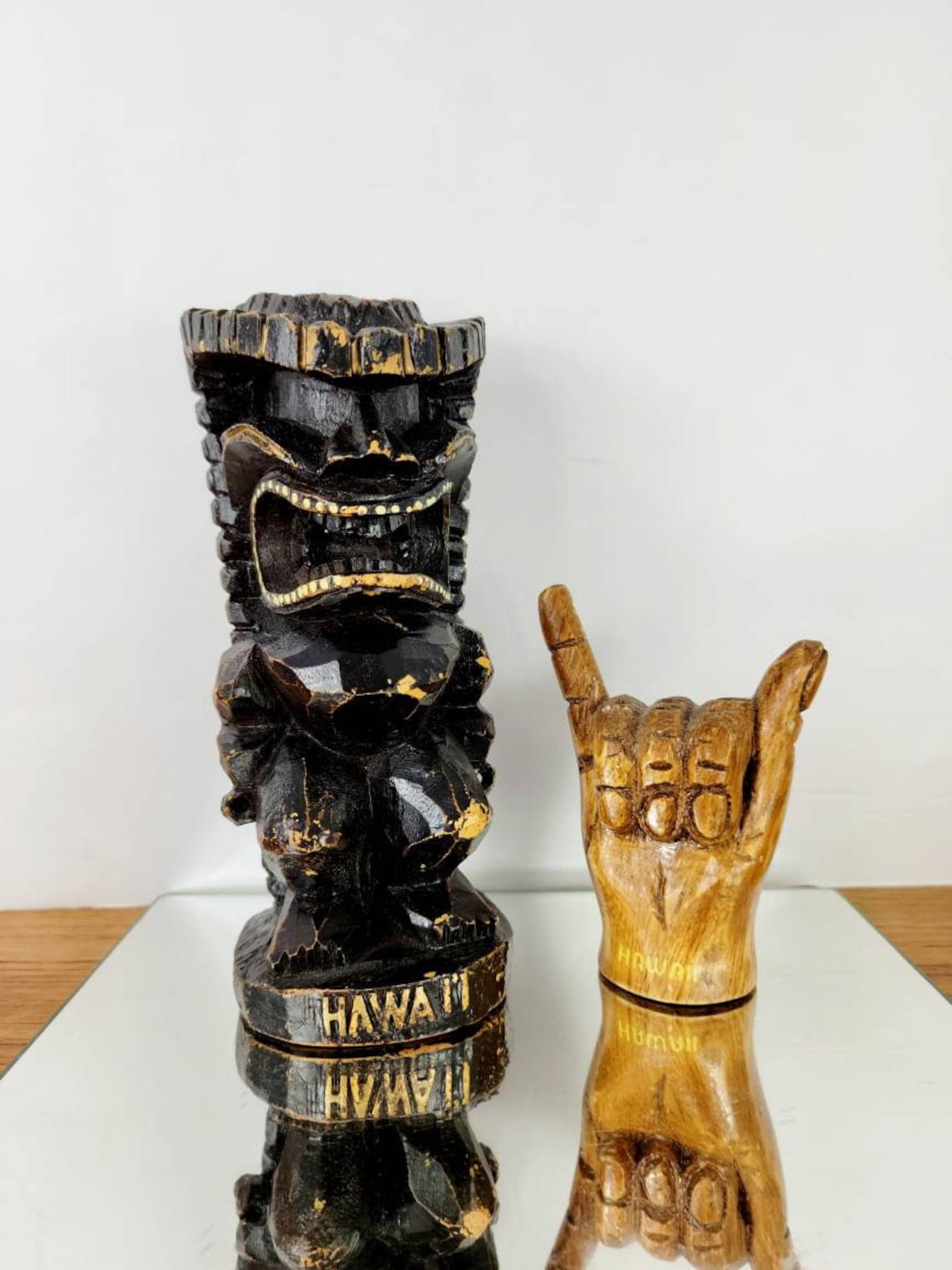 Vintage Carved Wood Shaka Brah Hand Sign & Tiki Statue Hawaii. - Etsy