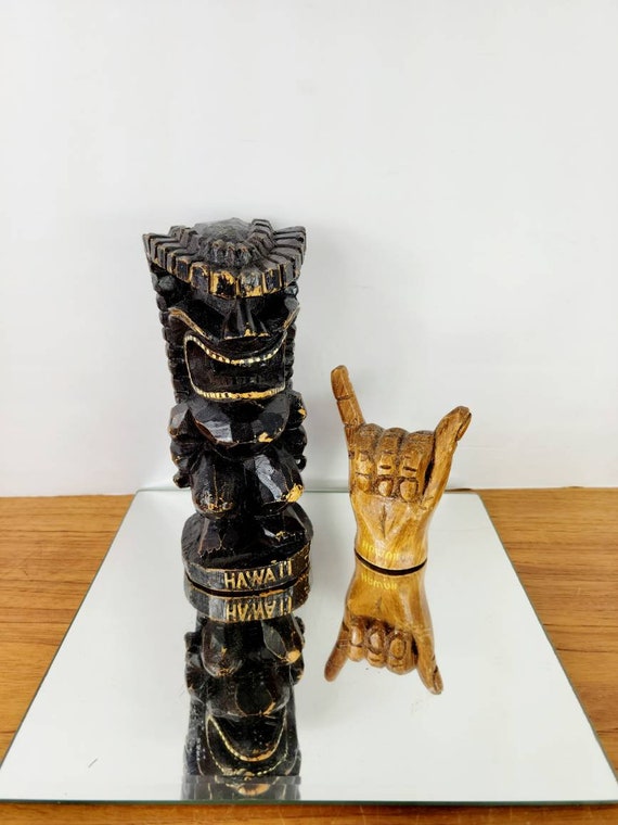 Vintage Carved Wood Shaka Brah Hand Sign & Tiki Statue Hawaii. - Etsy