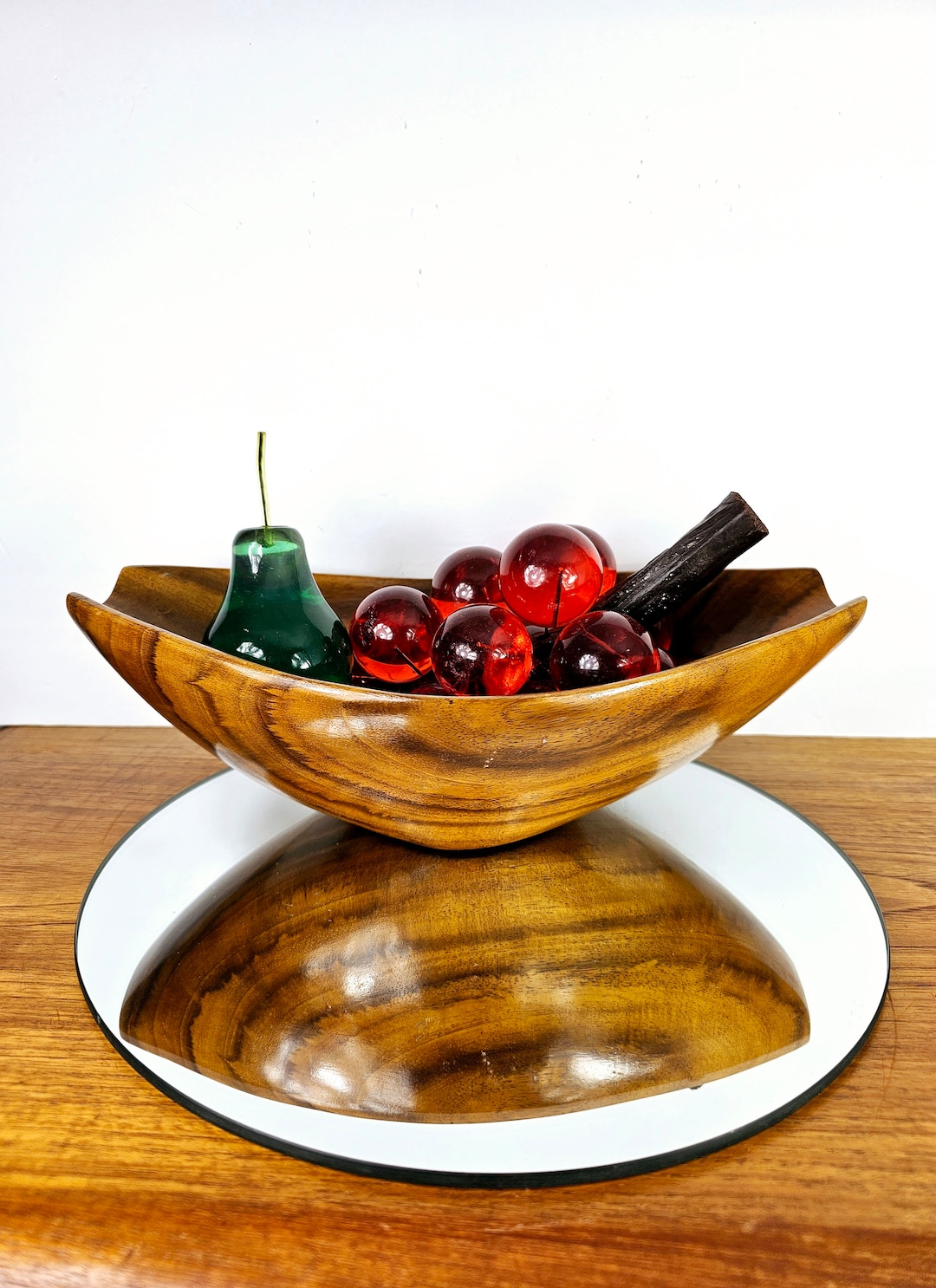 Mid Century Modern Teak Carved Center Piece Bowl Unmarked Truncated ...