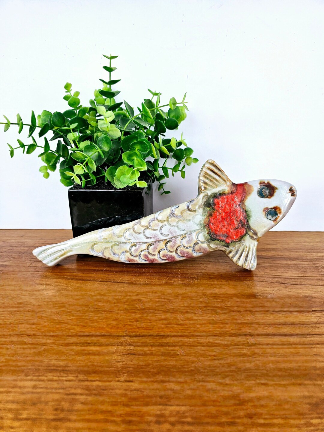 Vintage Studio Porcelain Flat Koi Fish Pond Sculpture Ceramic Artist ...