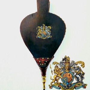 ANTIQUE Fire Bellows With Royal Coat of Arms Decal early 20th Century ...