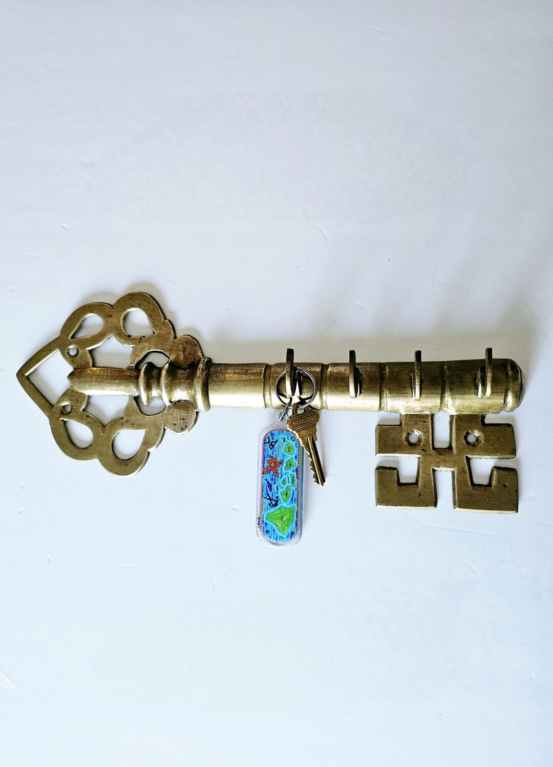 Solid Brass Antique Style Skeleton Key Design Key Holder Coat Purse ...