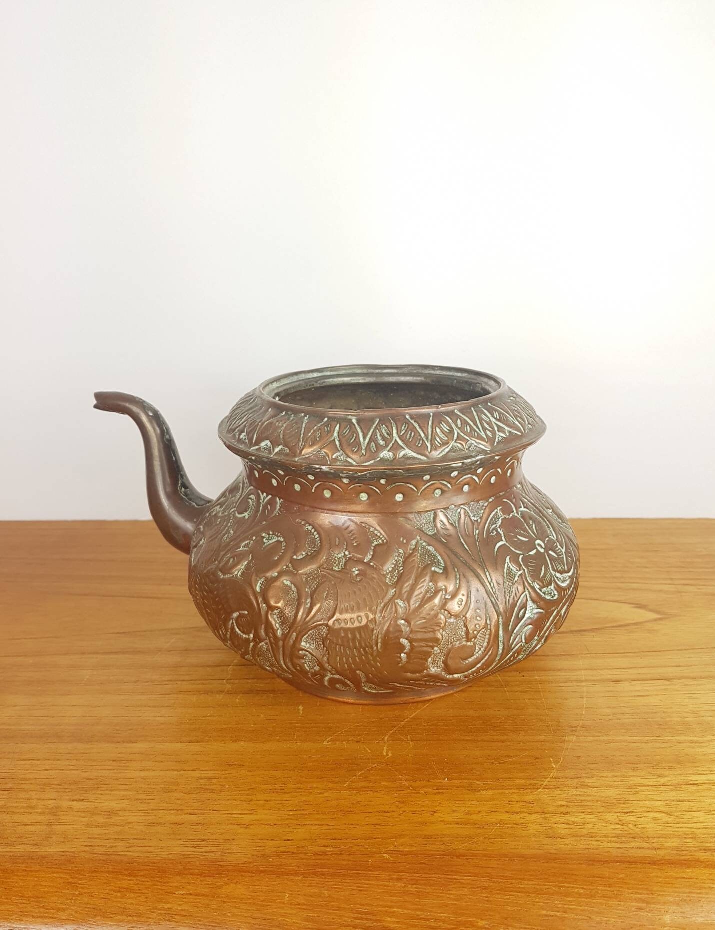 Antique Empire Repousse Copper Teapot Base. Birds Beasts | Etsy